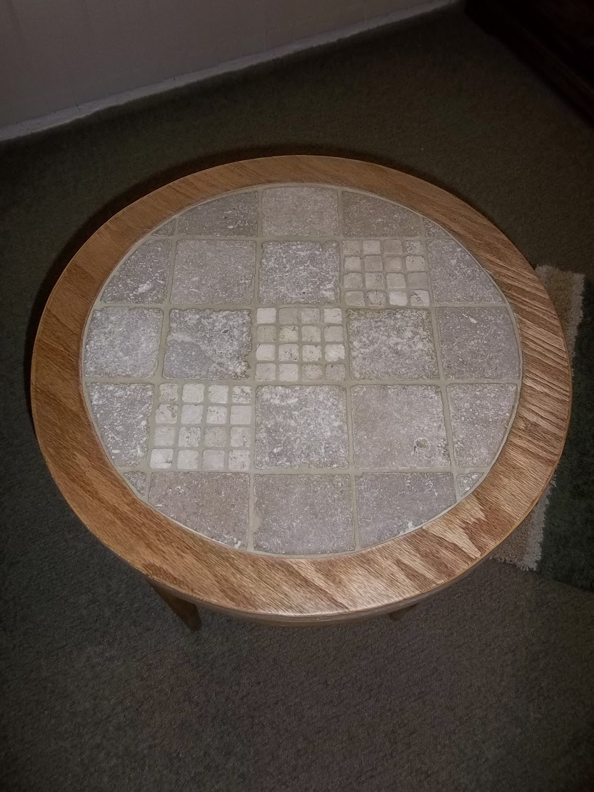 I Am Saved: Round Oak Tumbled Stone End Table