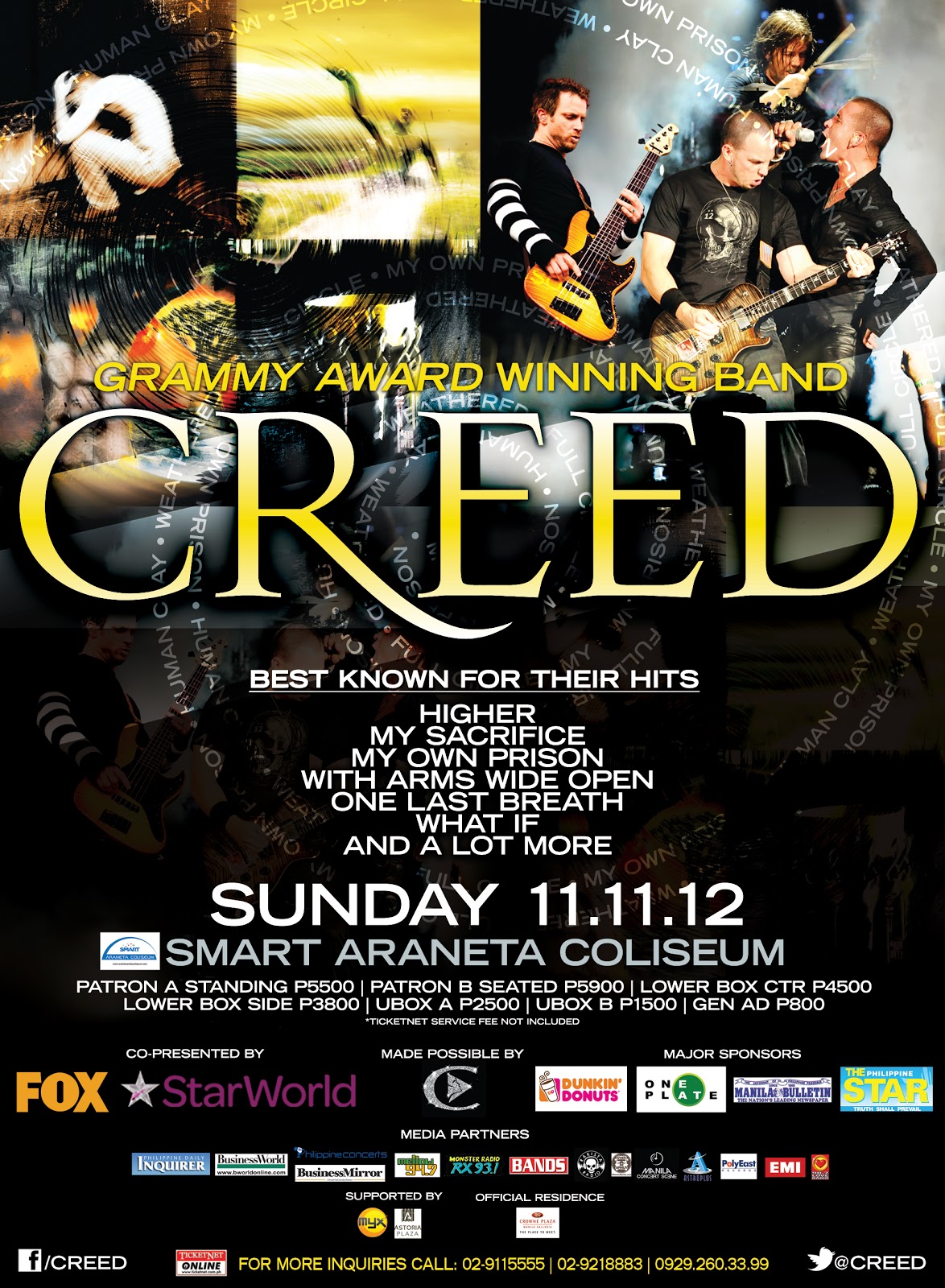 Creed Live in Manila on November 11 at the Smart Araneta Coliseum ...