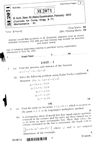 2010 Rajasthan Technical University B.Tech 3 Semester Computer science ...