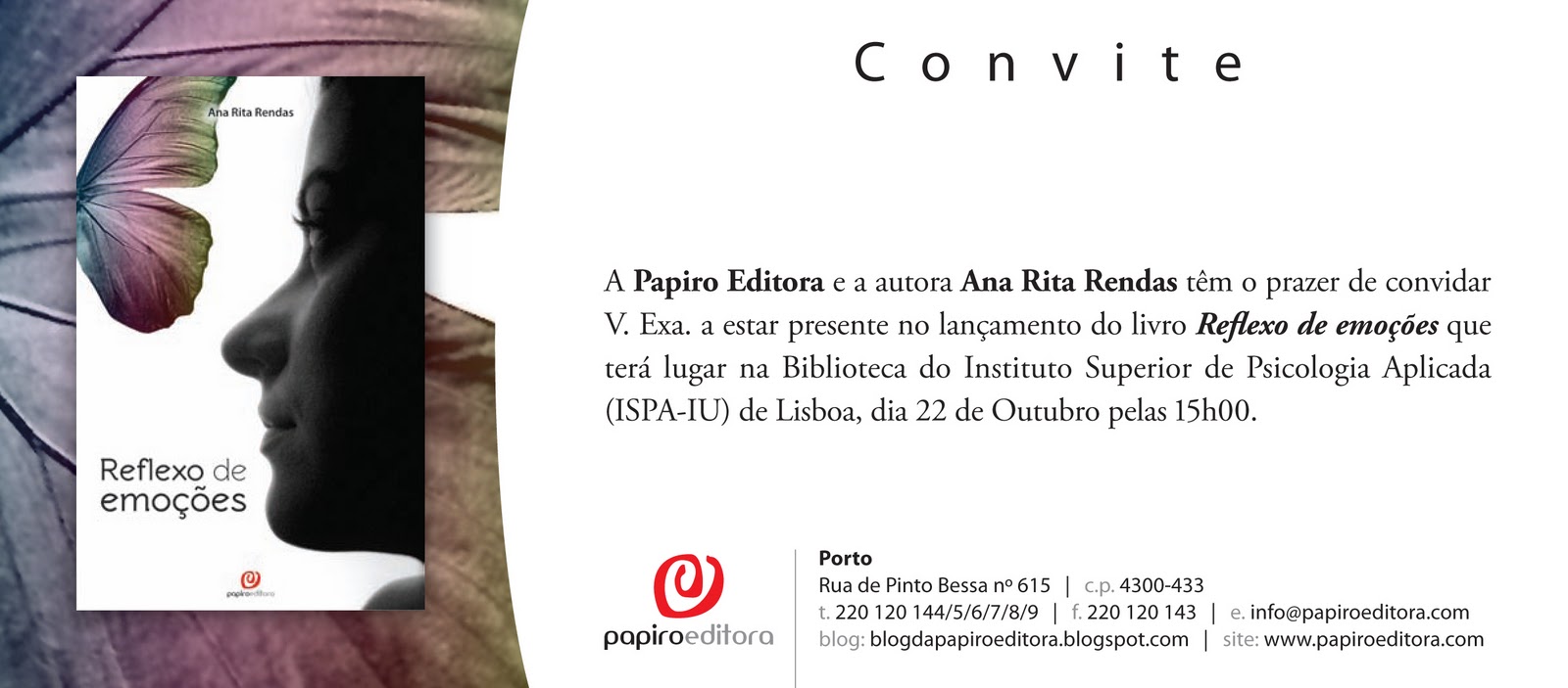 Papiro Editora - Convite para Lançamento do livro "Reflexo de Emoções ...
