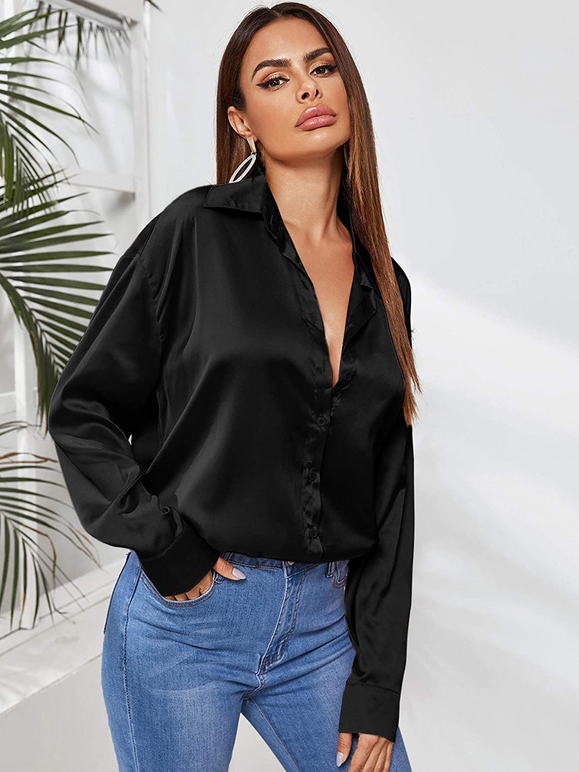 Black Silk Satin Blouses - Satin Blouses