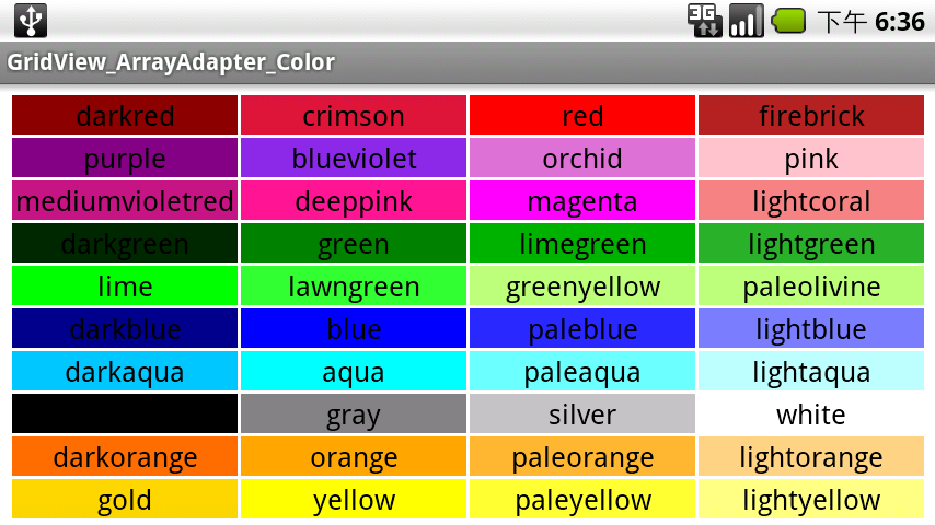 【YuYu】Android範例Source: 色碼表 ~ GridView與Adapter的結合