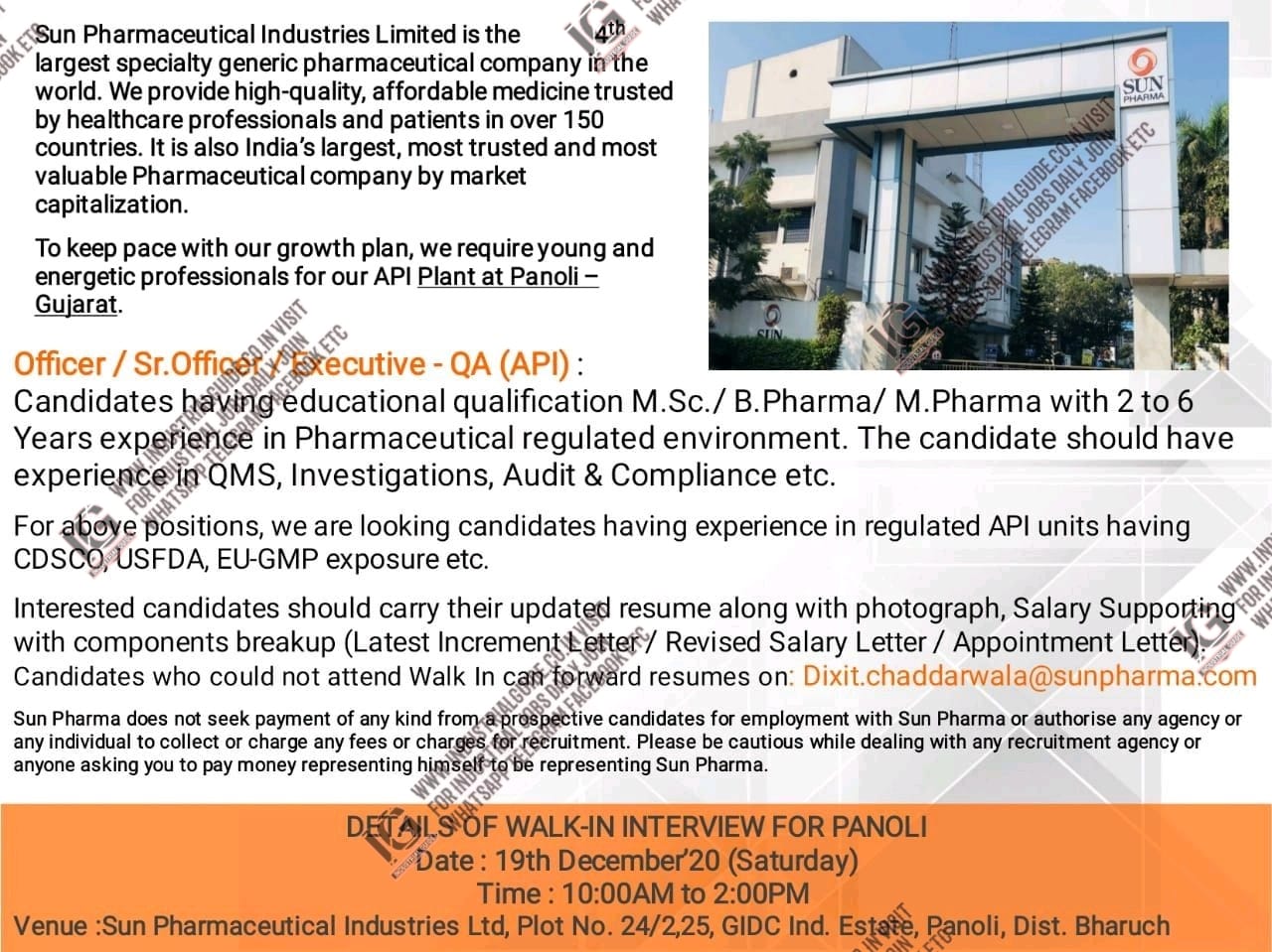 Sun Pharma Panoli interview in 2020 December 19th for M.Sc M.pharm B ...