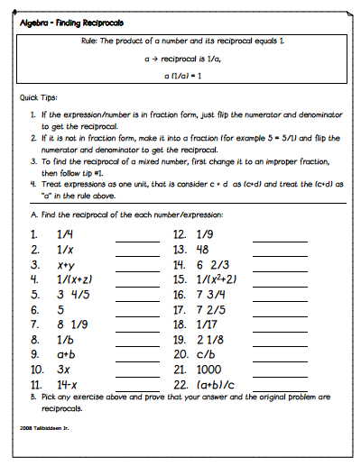 Reciprocals - Study Notes and Practice | TJ Homeschooling