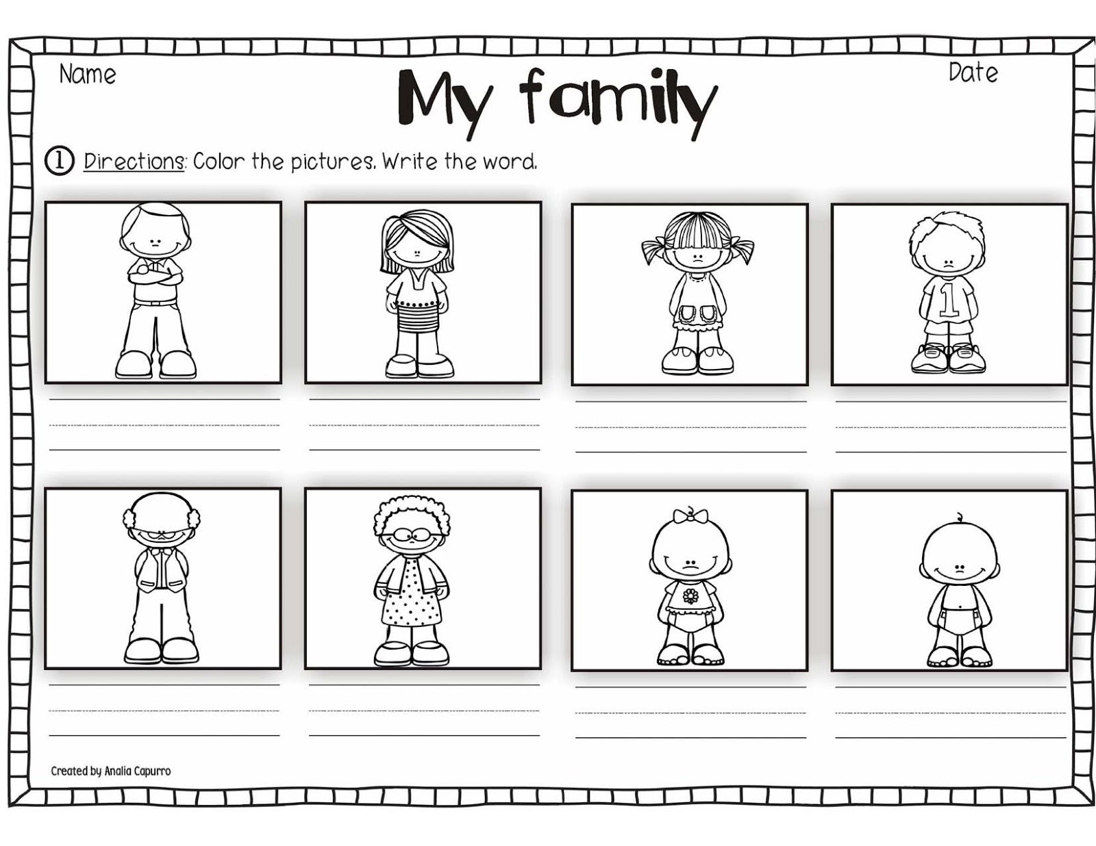 Family members worksheets for kids