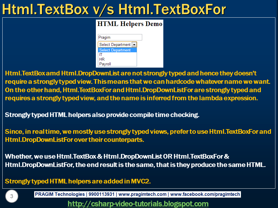 Sql server, .net and c# video tutorial: Part 36 - Html.TextBox v/s Html ... Sql server, .net and c# video tutorial: Part 36 - Html.TextBox v/s Html ...