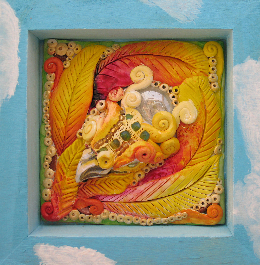 Bucket of Birds: Polymer clay shadow boxes.