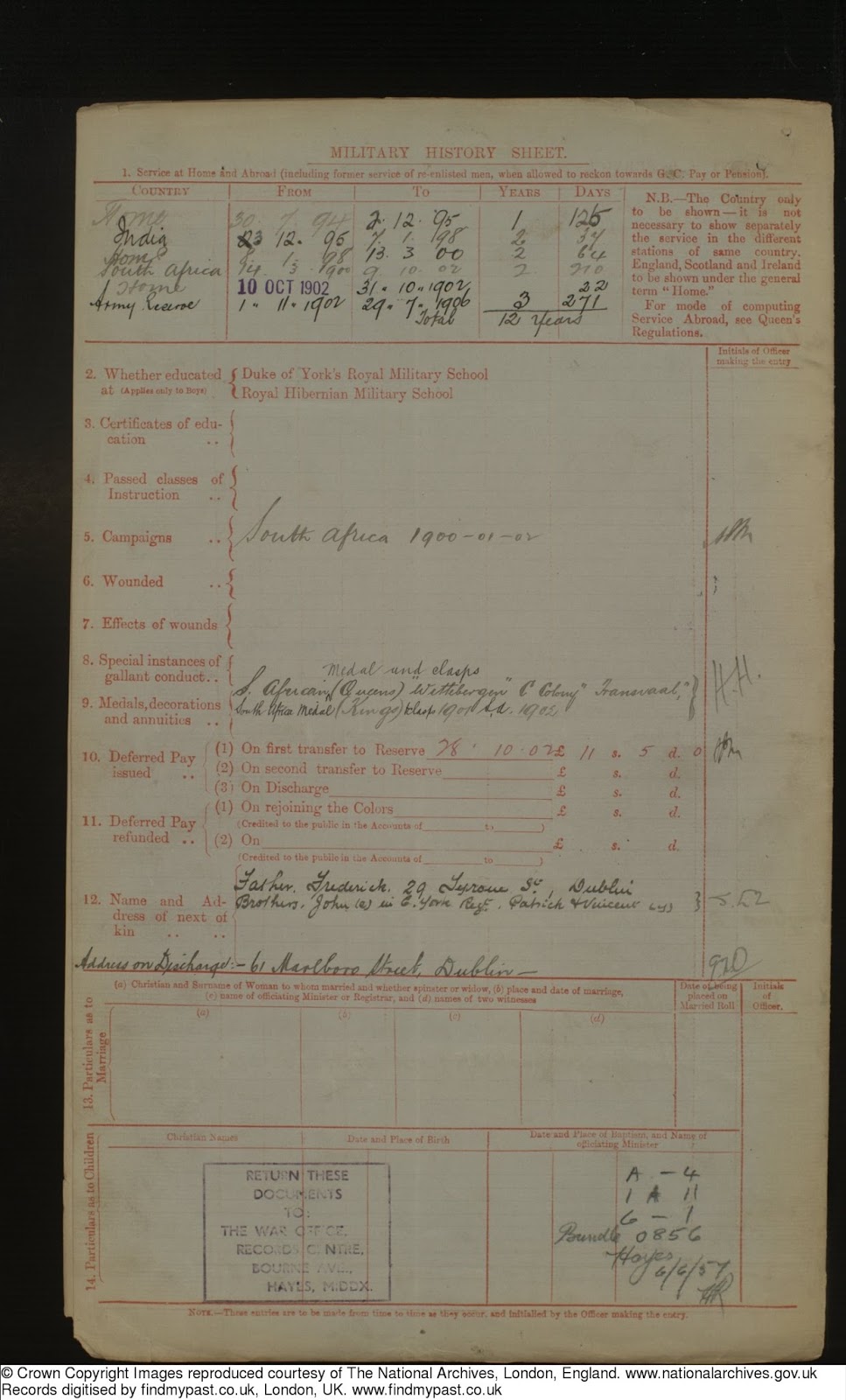 Military Documents: British Army Service Forms of Christopher Poole