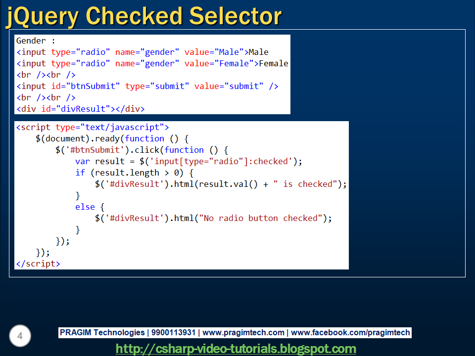 Sql server, .net and c# video tutorial: jQuery checked selector