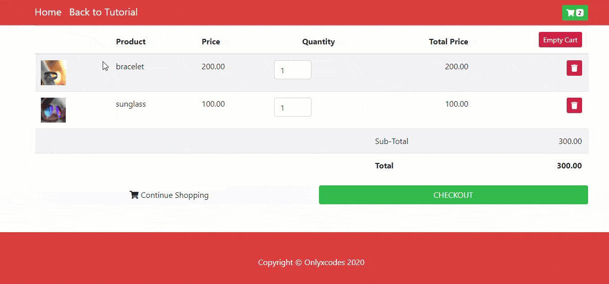 Delete All Items In Cart