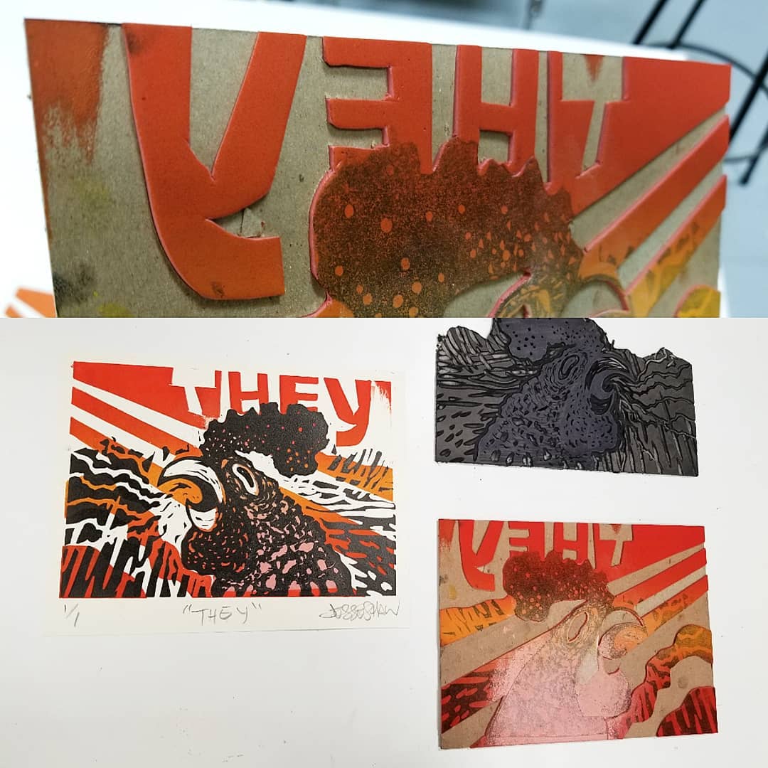 JESSE SHAW: Round of demos, linocut with craft foam stamp, color ...
