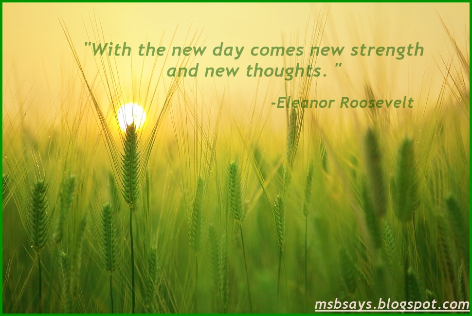 With the new day comes new strength and new thoughts. Eleanor Roosevelt ...