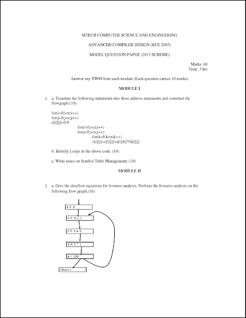 Kerala University M.Tech. Advanced Compiler Design 2017 Question Paper ...