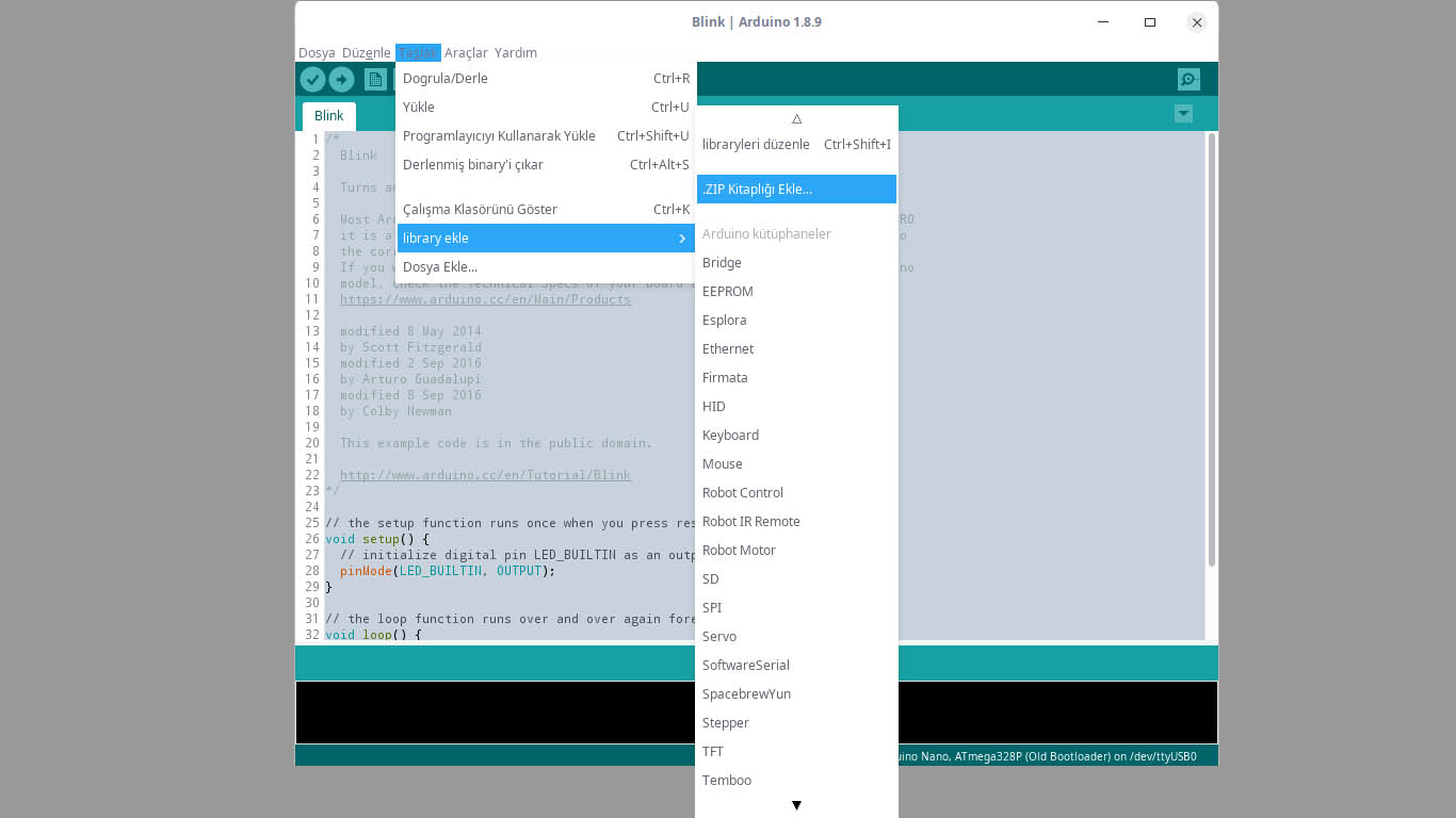 Arduinoya Kütüphane Ekleme