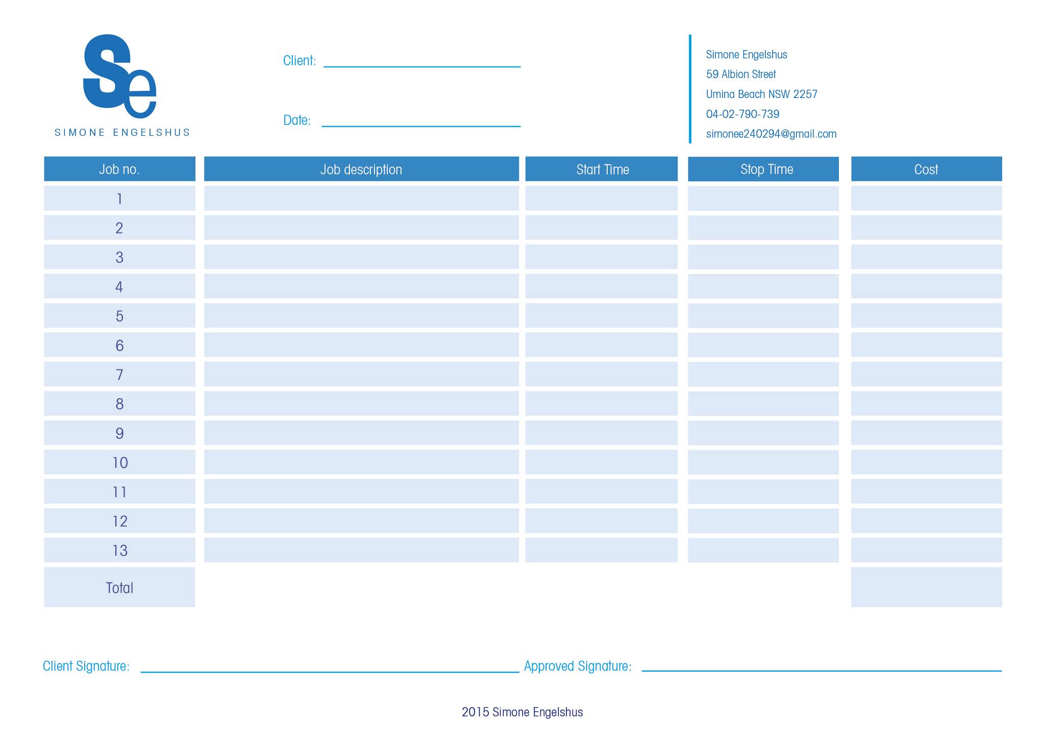 Graphic Design Timesheet - Invoice Template