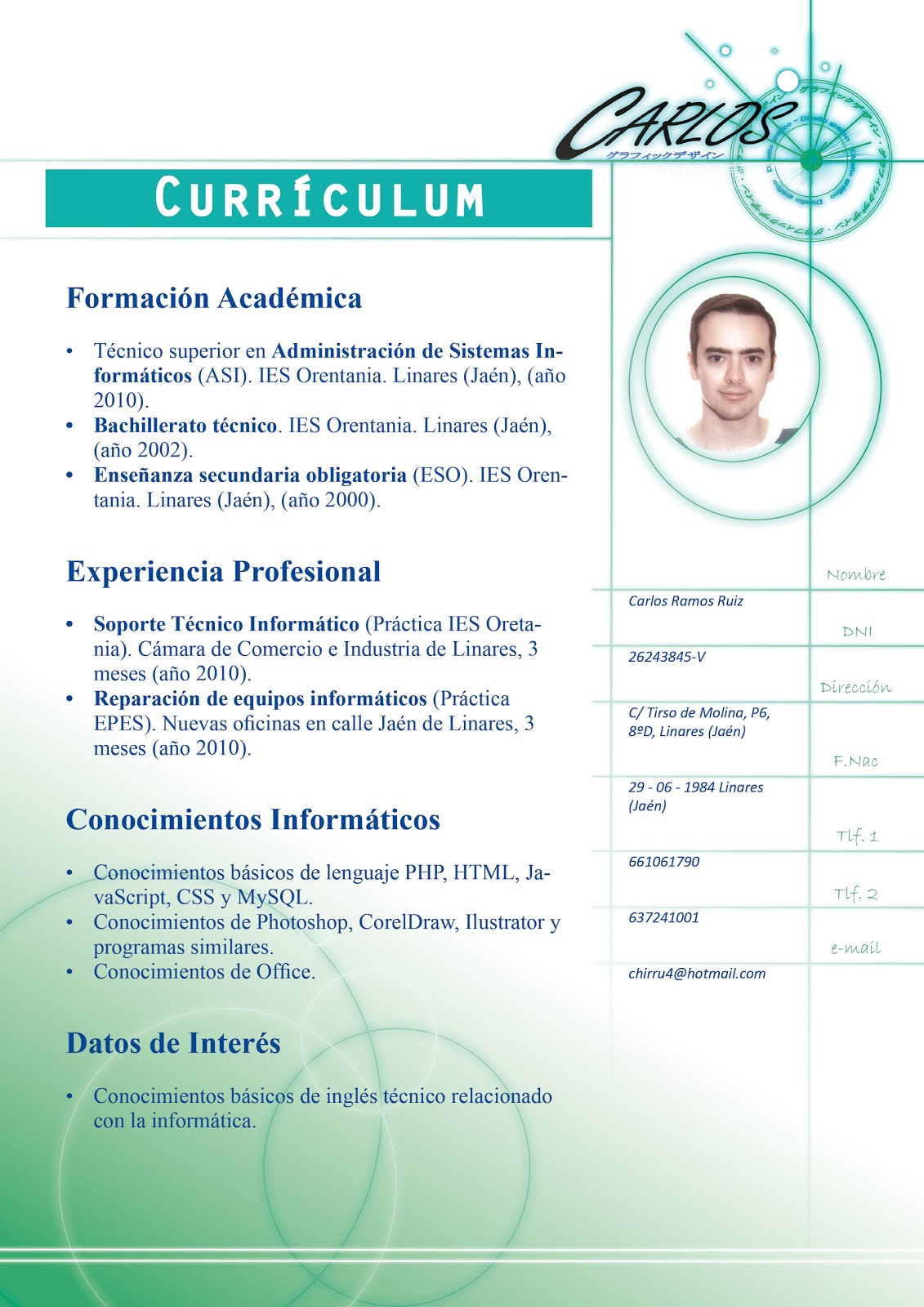 4-carlosdisenografico: InDesign - Ejercicio 07 - Currículum