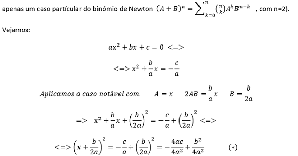 Dedução da fórmula resolvente para as equações do 2º grau