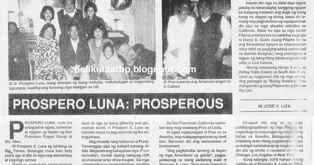 PELIKULA, ATBP.: PROSPERO LUNA: PROSPEROUS (by Jose V. Liza, Pilipino ...
