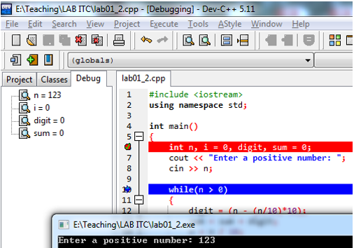 DEBUGGING IN DEVC++