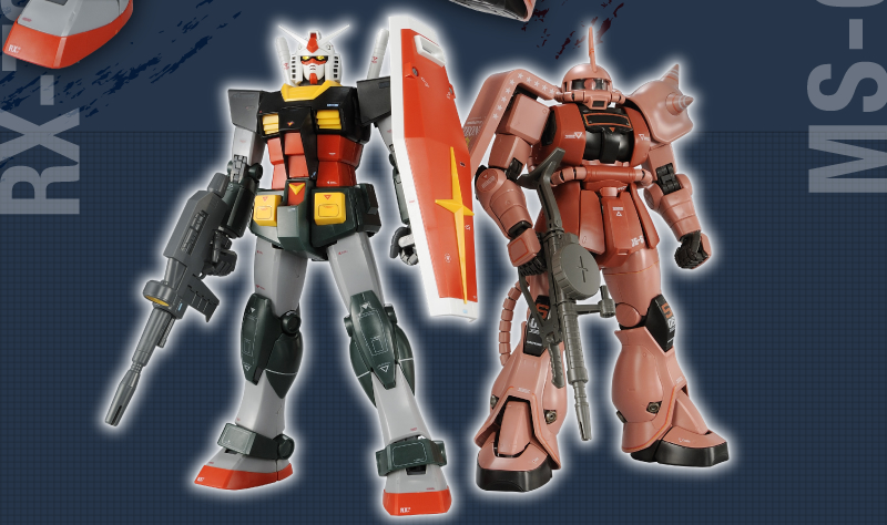 MG 1/100 RX-78-2 Gundam [real type color ver.] and MG 1/100 MS-06S Zaku ...