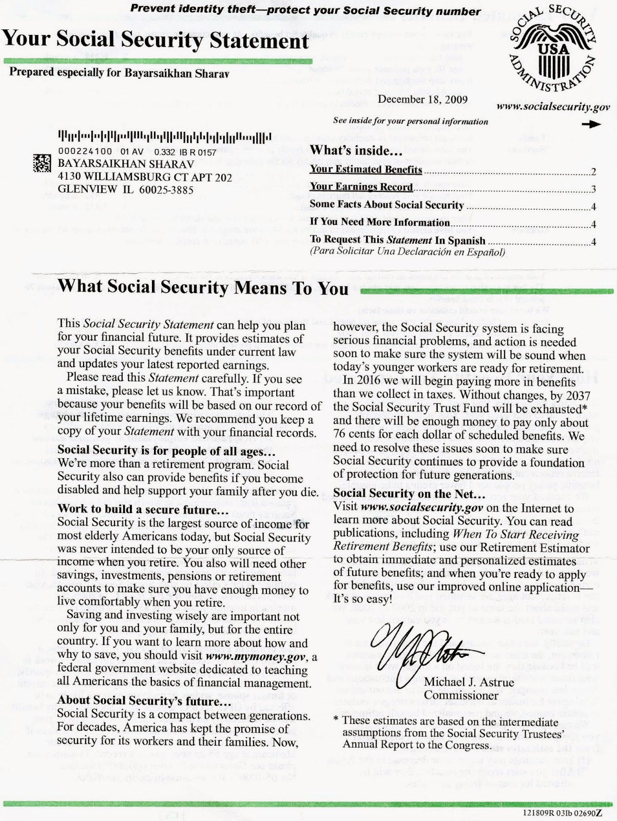 Electric Work: Social Security Statement