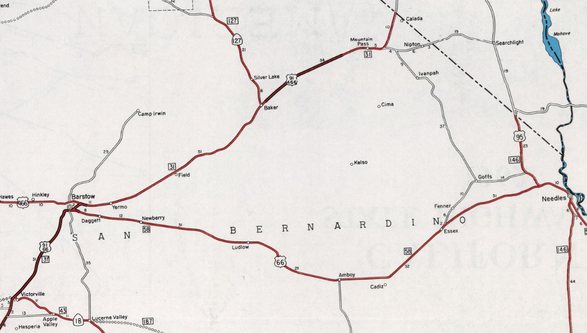 Interstate 15; the Mojave Freeway from Barstow to the Nevada State Line
