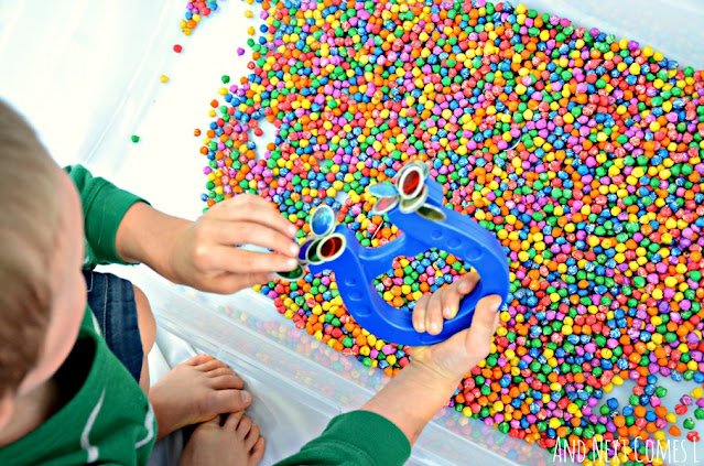 Magnet Sensory Bin with Rainbow Dyed Chickpeas | And Next Comes L ...