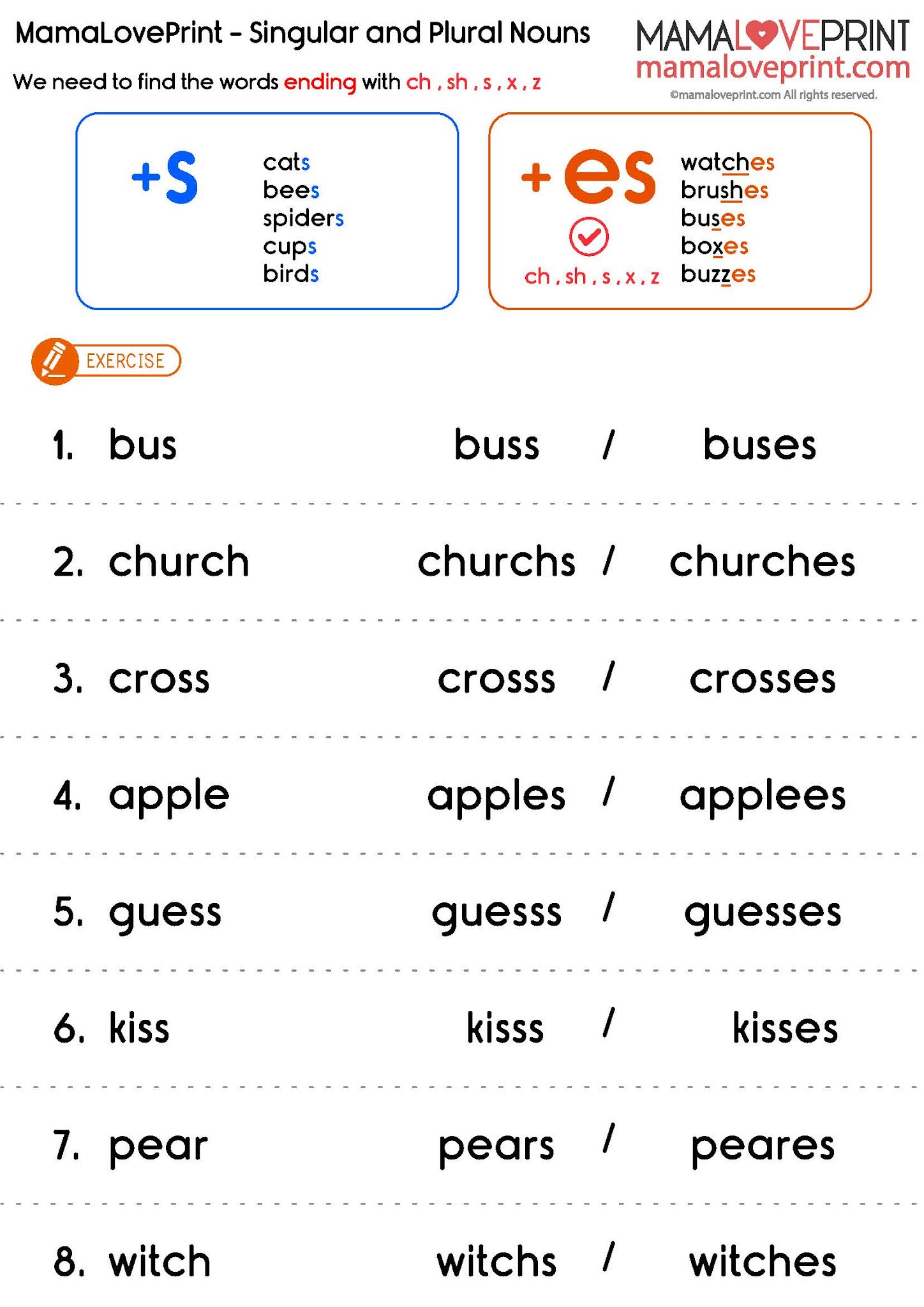 MamaLovePrint . Grade 1 English Worksheets . Basic Grammar (Singular ...
