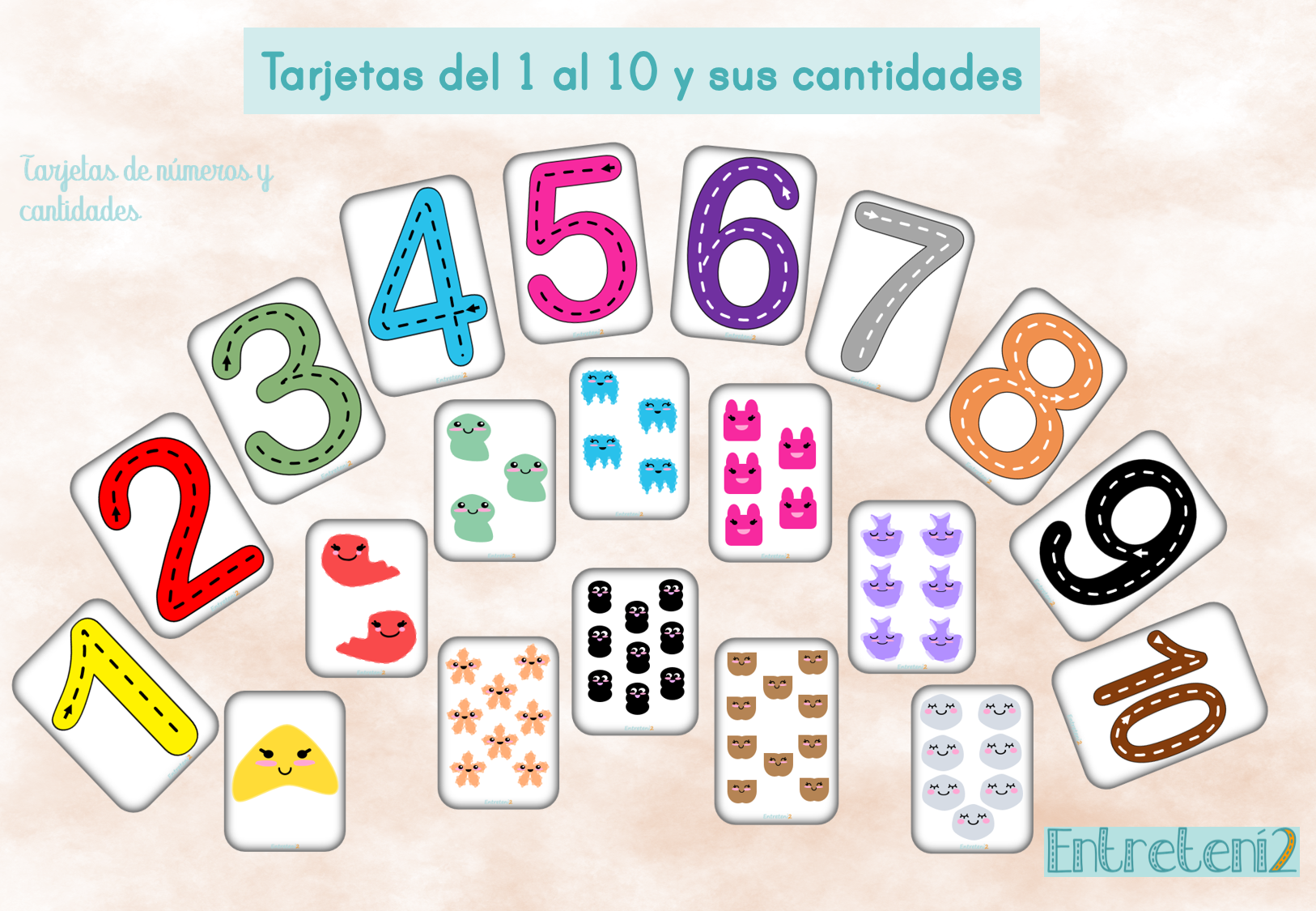 Entreteni2: Tarjetas del 1 al 10 y sus cantidades