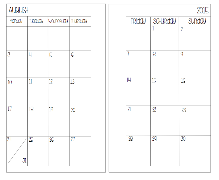 Freebies from Jinny: August Monthly Calendar in A5 and Personal sizes!