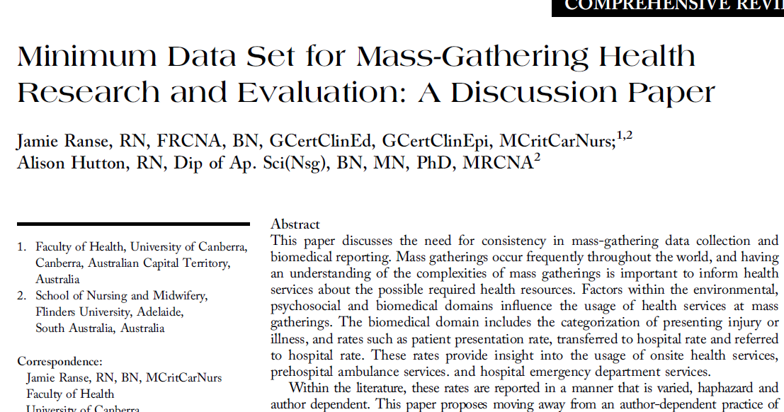 Minimum data set for mass gathering health research and evaluation: A ...