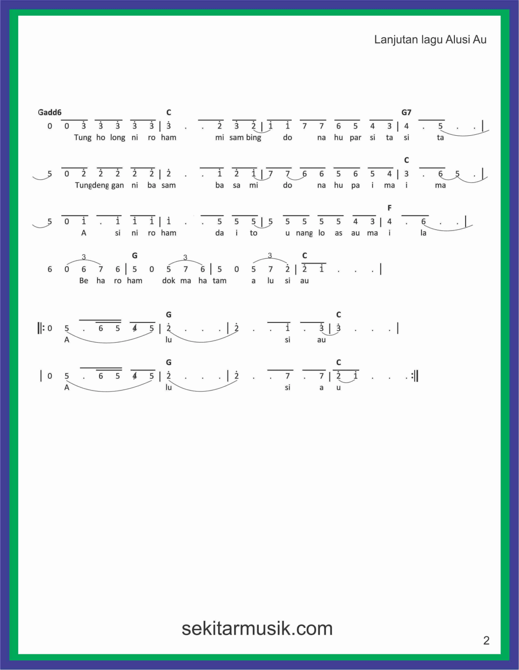 Not Angka Lagu Alusi Au - SEKITAR MUSIK