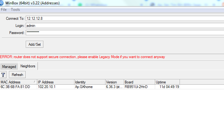 MIKROTIK ERROR CONECTION PADA WINBOX MUNCUL PLEASE ENABLE LEGACY MODE ...