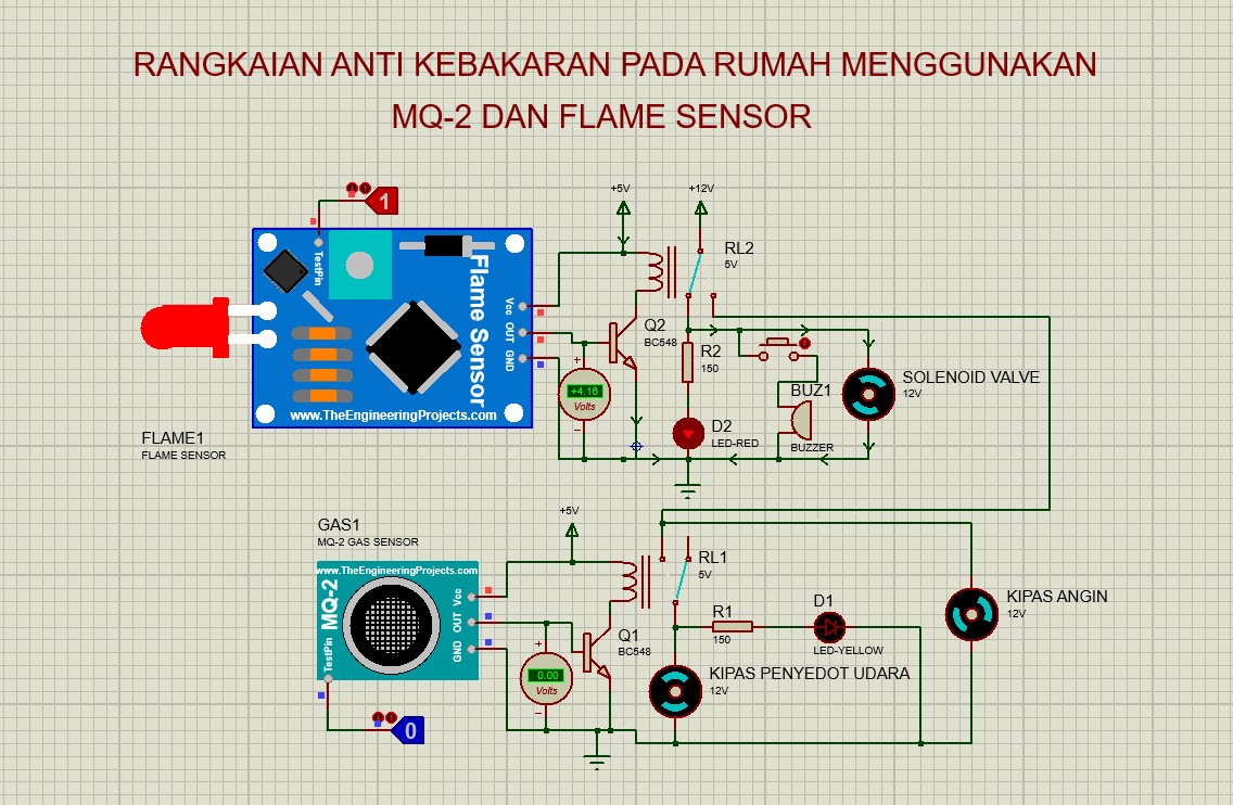 Teknik Elektro: Rangkaian Anti Kebakaran Rumah (MQ-2, FLAME SENSOR)