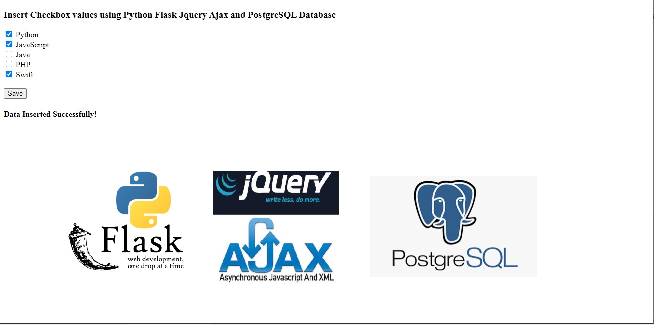 Insert Checkbox Values Using Python Flask Jquery Ajax And Postgresql