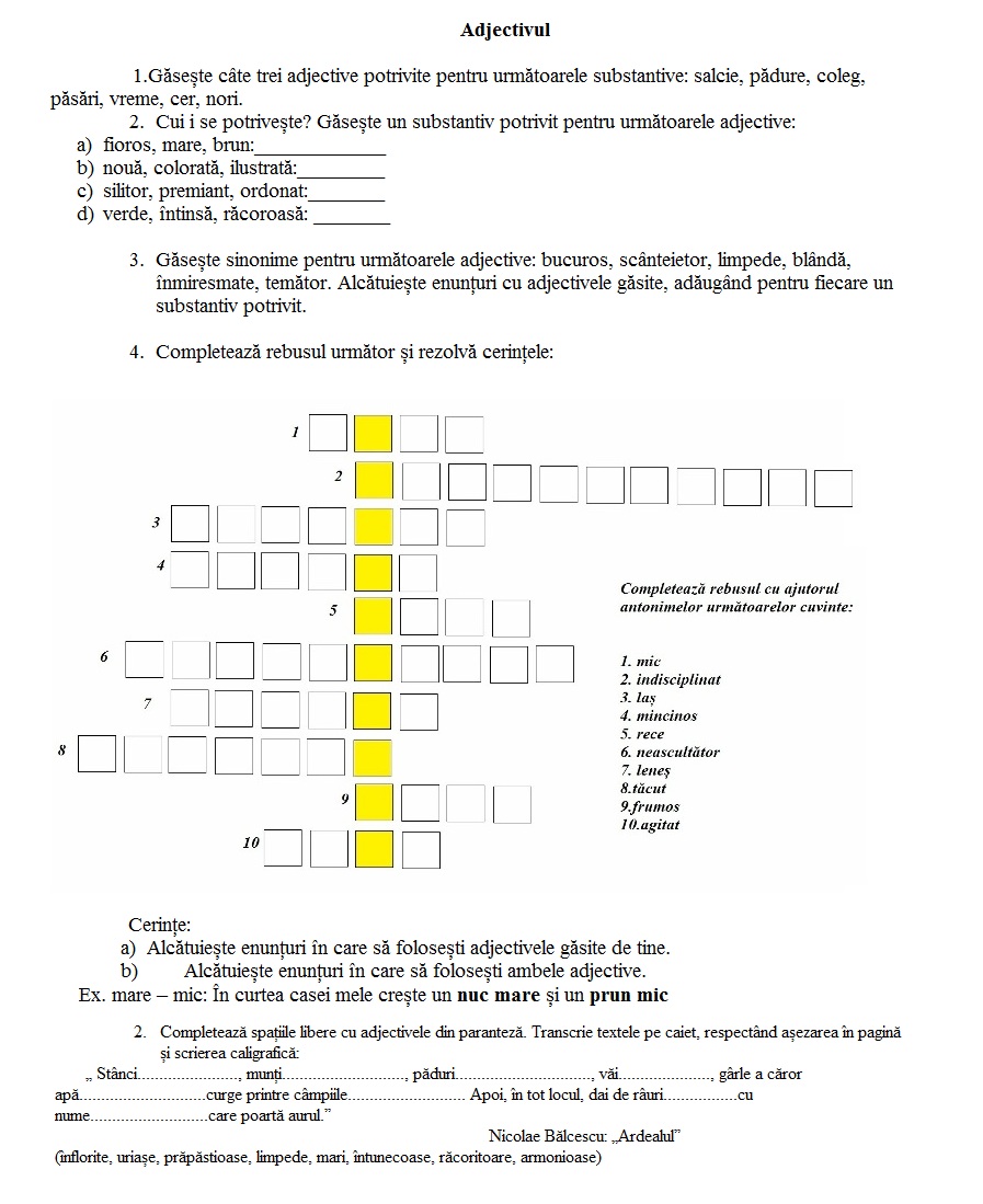 Lumea lui Scolarel...: Adjectivul- exerciții