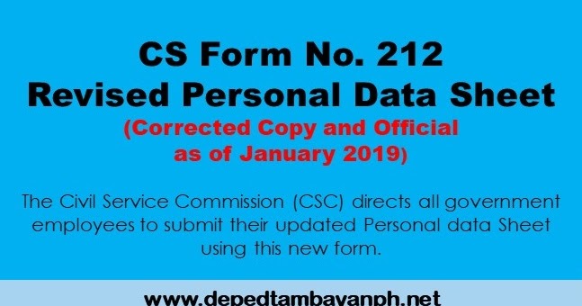 Official Revised CS Form No. 212 Revised Personal Data Sheet