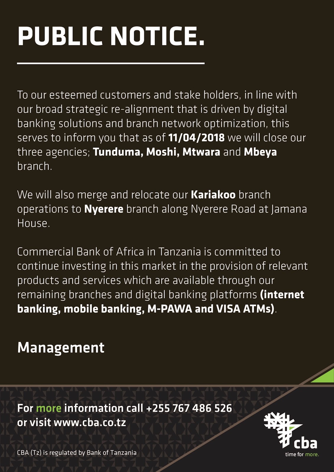 Kitomari Banking & Finance Blog: CBA BANK BRANCH CLOSURE NOTICE