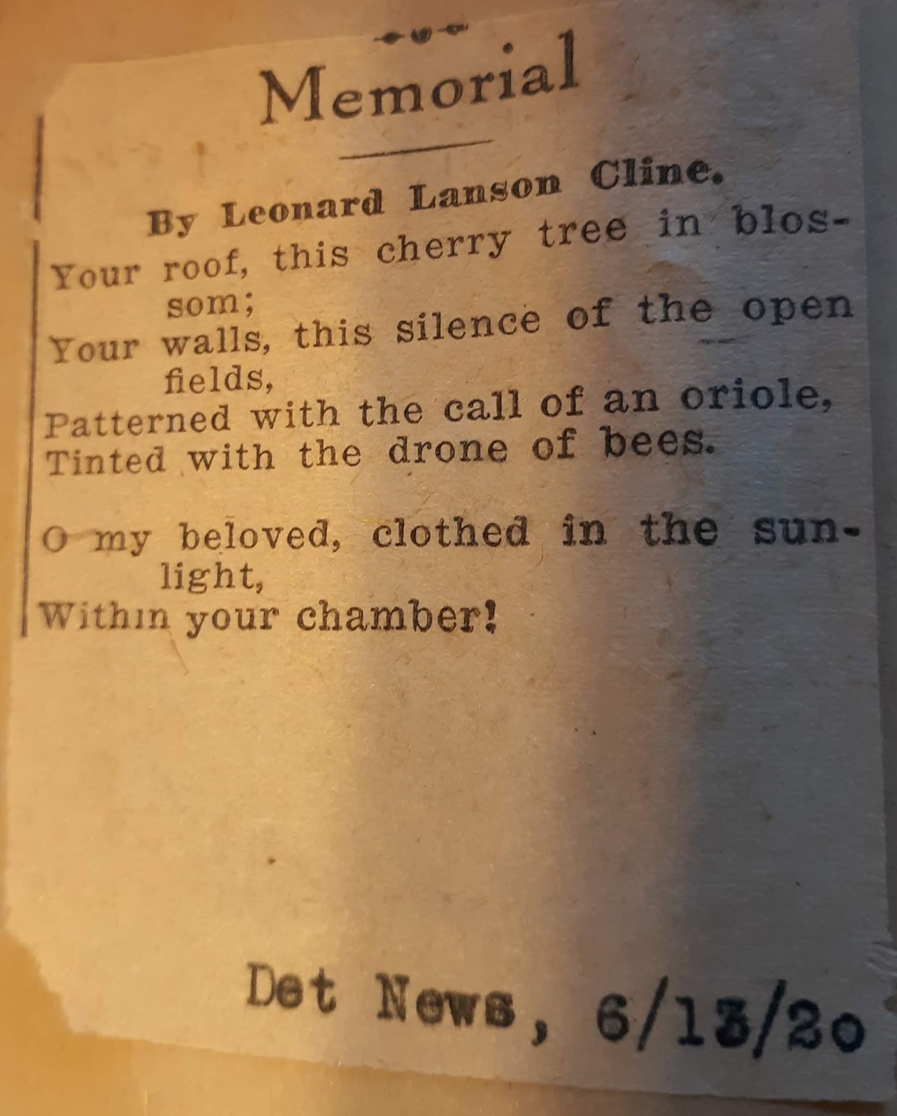 Leonard Cline : Three Cline Poems from Newspapers
