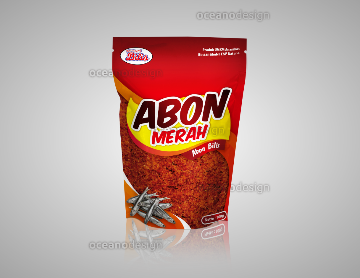 jasa desain kemasan stand pouch abon merah - Jasa Desain Grafis Jogja