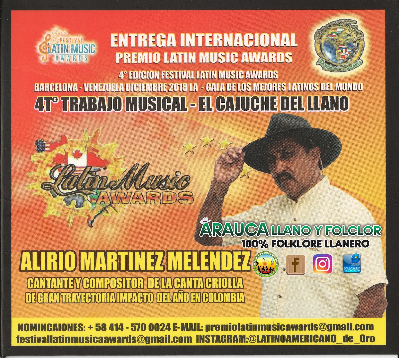 ARAUCA LLANO Y FOLCLOR: ALIRIO MARTINEZ, EL CAJUCHE DEL LLANO (CD ALBUM)