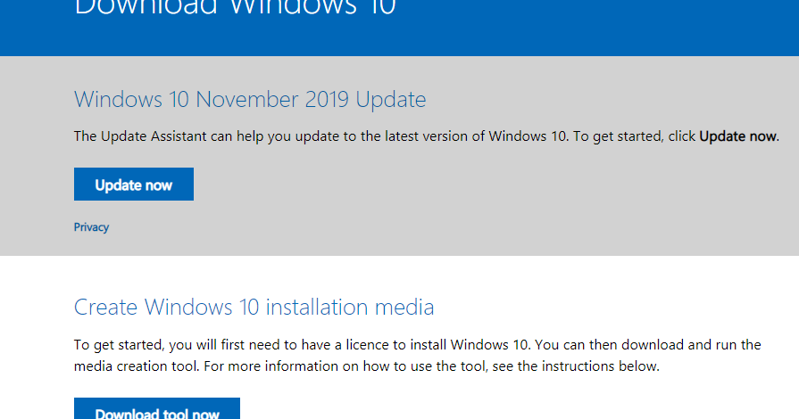 Create windows 10 installation media using Media creation tool