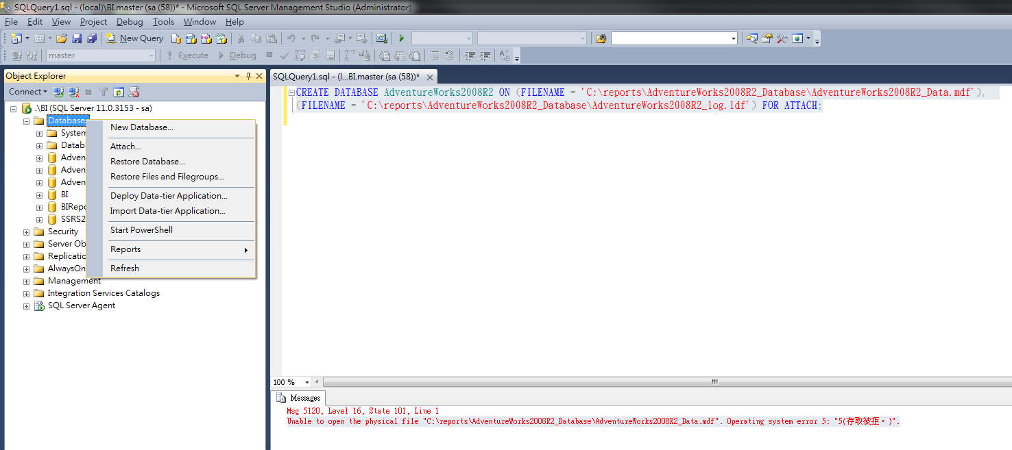 Sql Server: SQL Server Operating system error 5: “5(Access is denied.)” Sql Server: SQL Server Operating system error 5: “5(Access is denied.)”