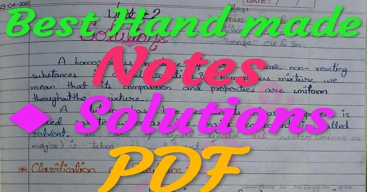 Solutions Handwritten Notes | Chemistry Class 12 Chapter 2| Solutions ...