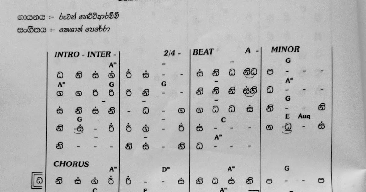 Sinhala Notation , Sinhala Piano Notes , Sinhala Keyboard Notations
