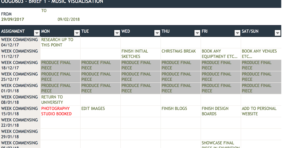 Studio Practice: OUGD603 - Brief 1 - Timeplan & Project Management