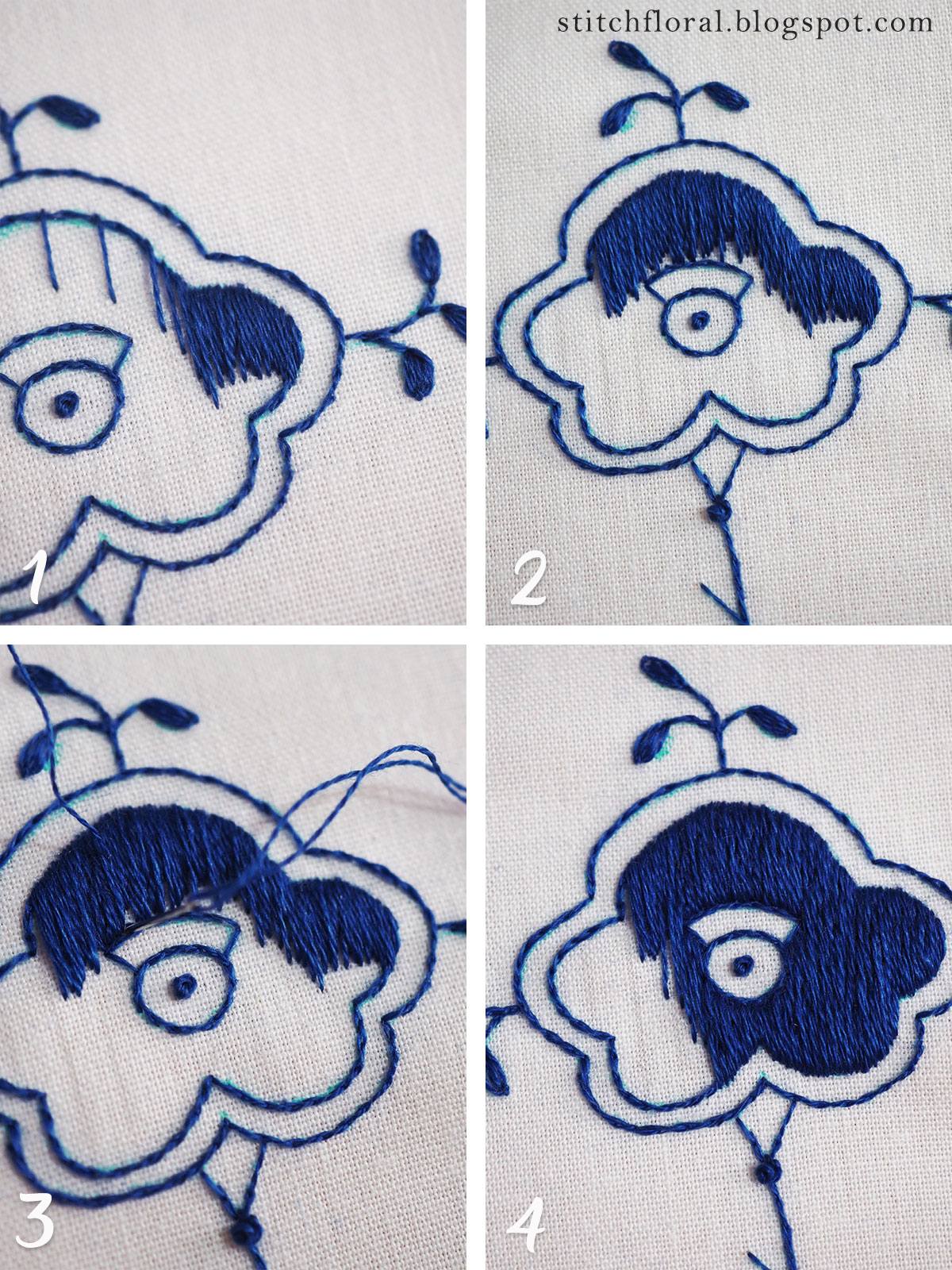 Filling an irregular shape with long and short stitching - Stitch Floral