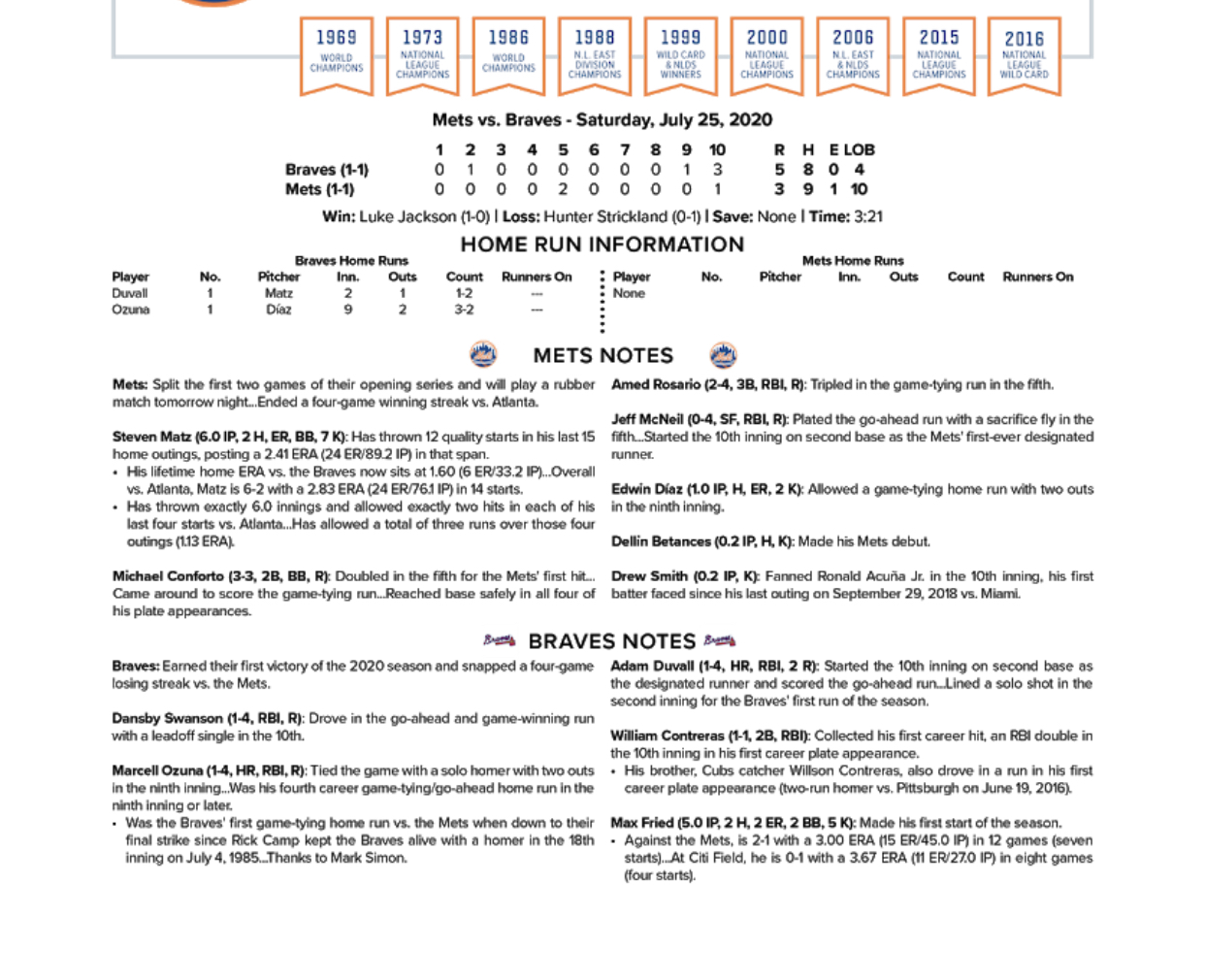 TheMediagoon.com: Mets Post Game Notes 7/25/2020