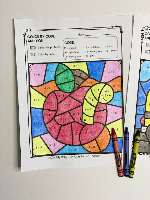 An Apple For The Teacher: Back to School Color by Number Worksheets