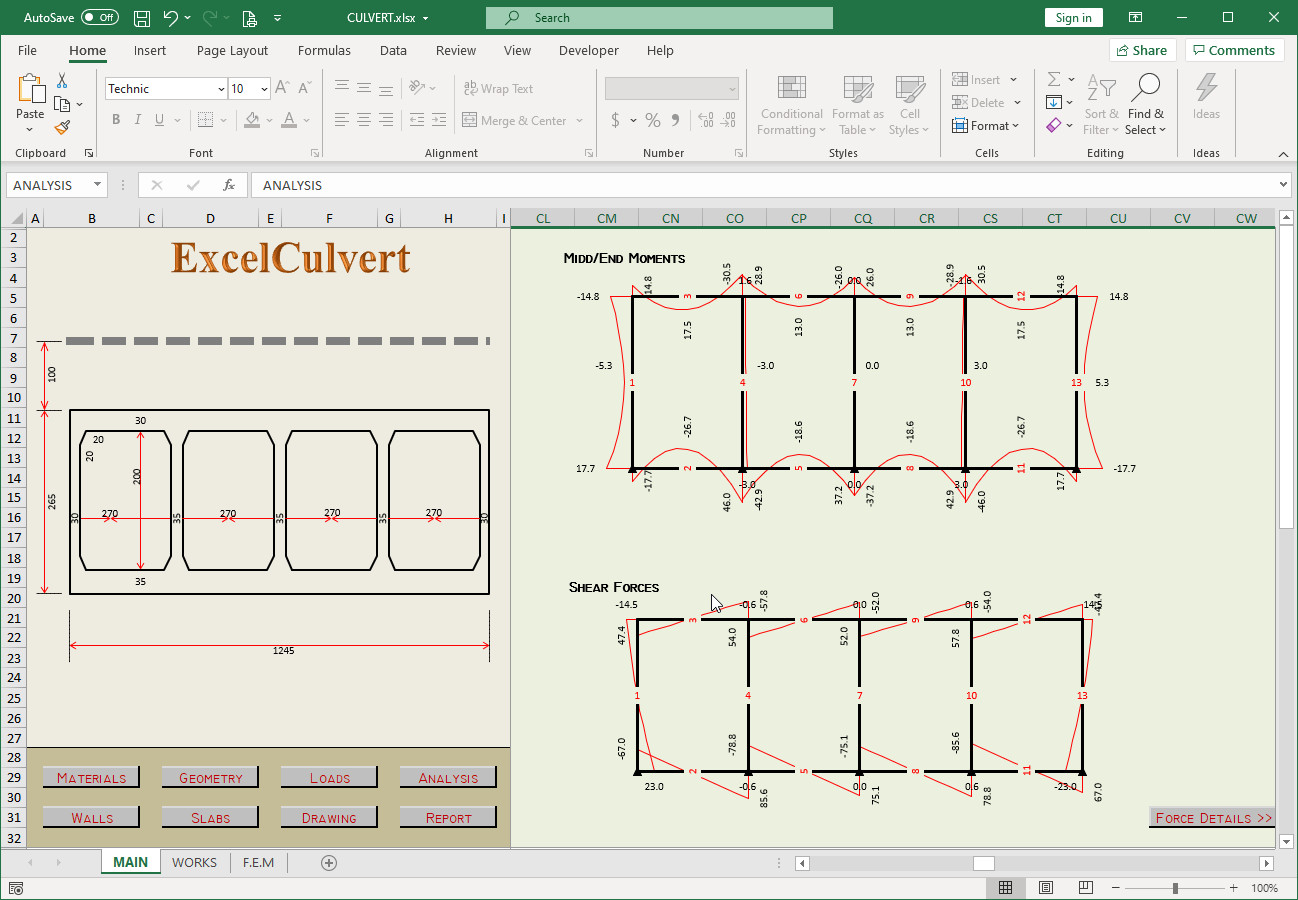 Excel Sheet Box Culvert Analysis and Design - Civil Engineering